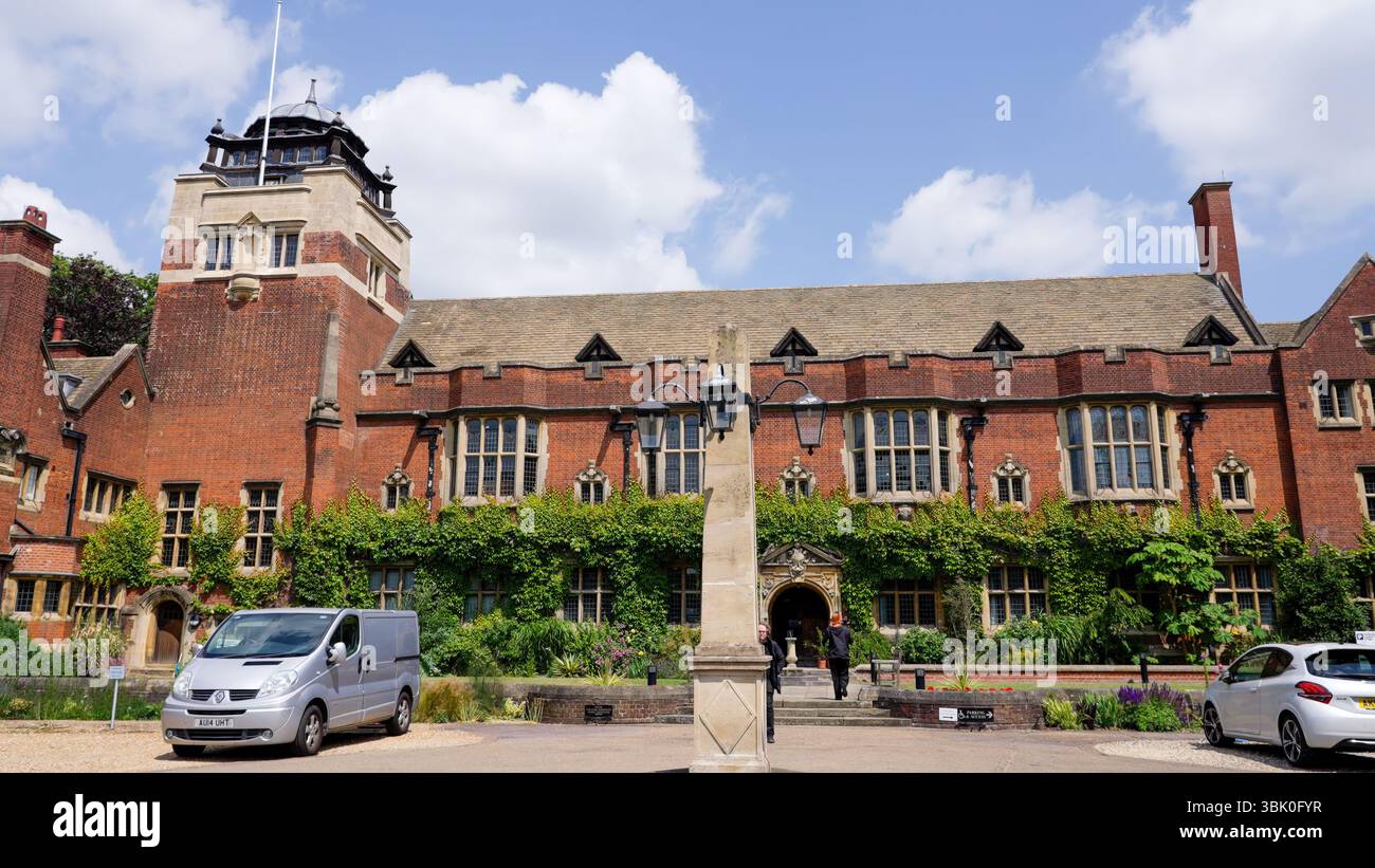 CAMBRIDGE, UK - JUNE 11, 2025 - Red brick facade of Hughes Hall, a constituent college of the ...