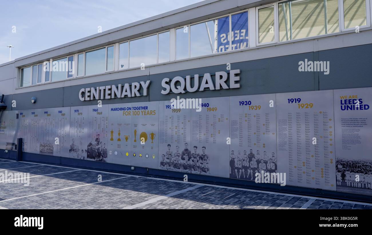 LEEDS, UK - JUNE 11, 2025 - Centenary Square at Elland Road stadium in ...