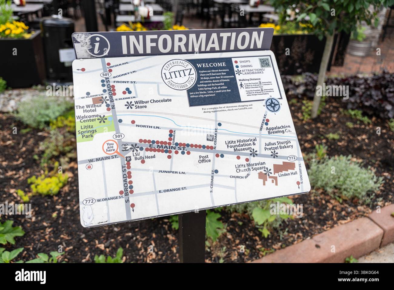 Lititz, PA, USA – May 18, 2025: A map of the downtown of Lititz ...