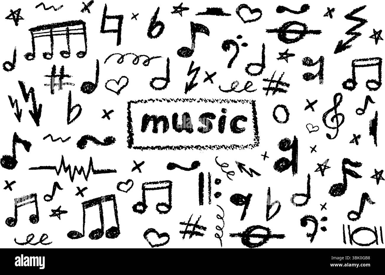 Charcoal scribble vector of handwritten pop music notes and symbols ...