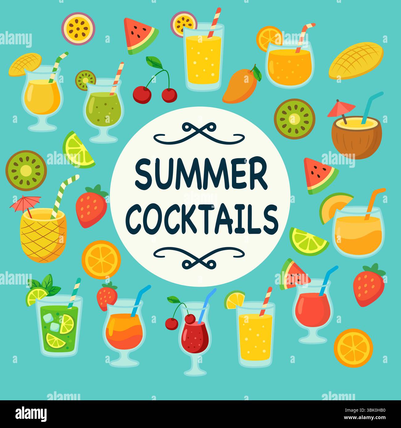 Colorful Summer Cocktails Set. Tropical Refreshing Drinks Vector ...