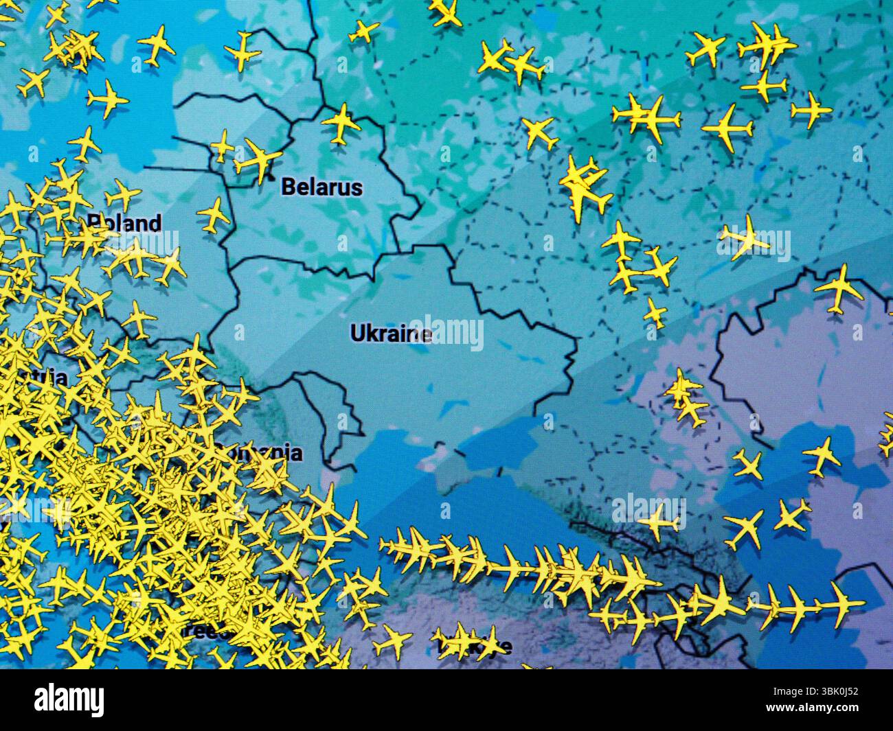 Bavaria, Germany - June 17, 2025: The Flightradar map shows numerous ...