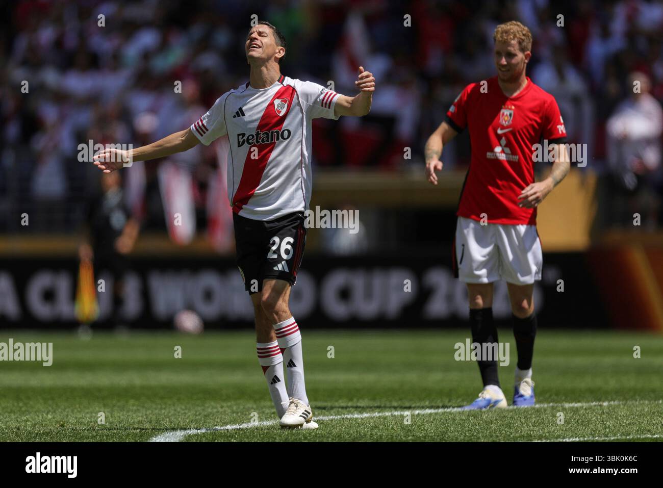 River Plate's Ignacio Fernandez reacts after missing a chance during ...