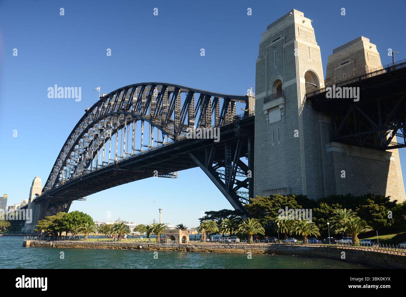 Sydney Harbour Bridge with clear skies, greenery, symbol of Aussie ...
