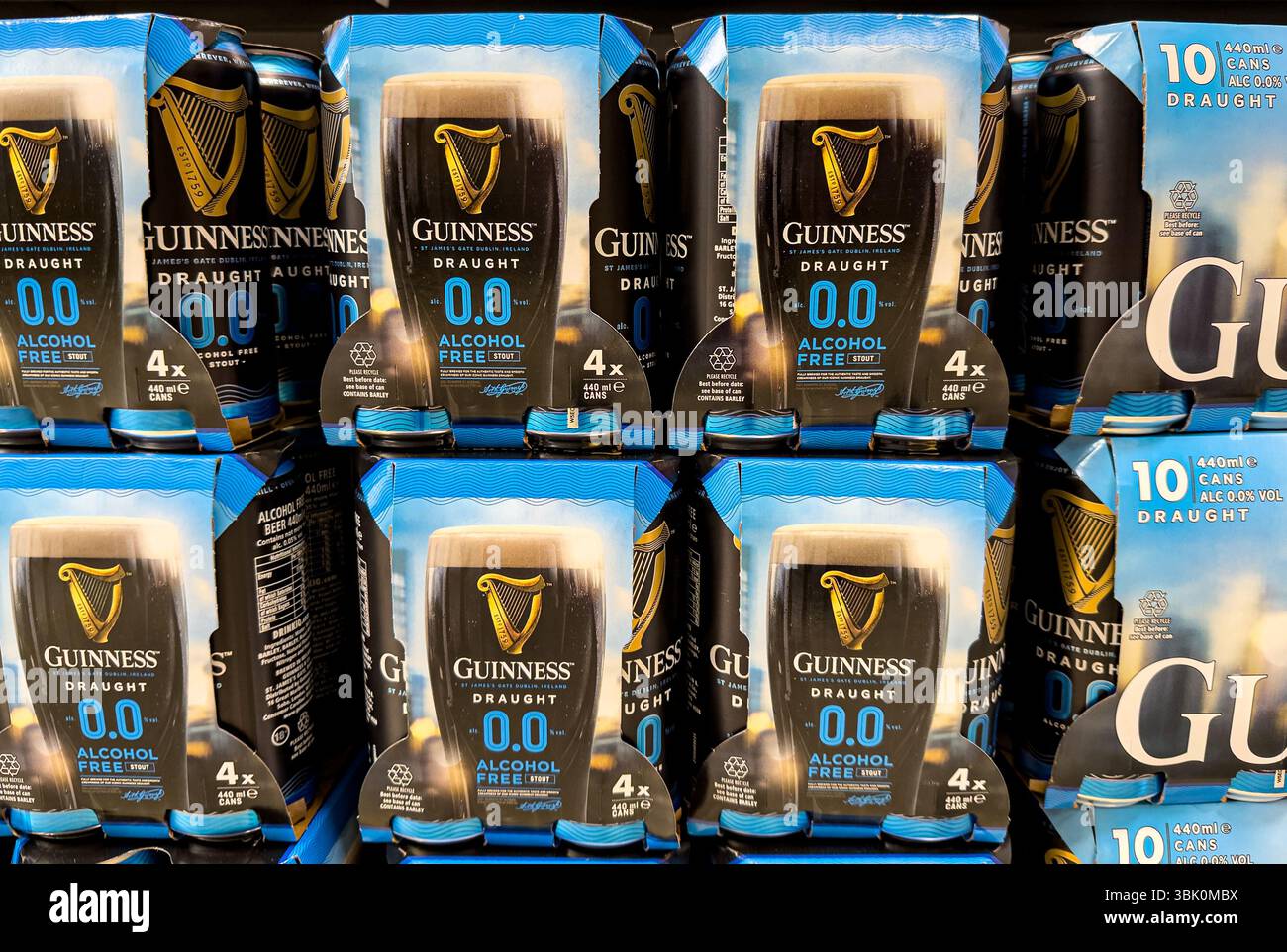 LONDON, UK - JUNE 14, 2025 - Packages of Guinness 0.0 percent alcohol ...