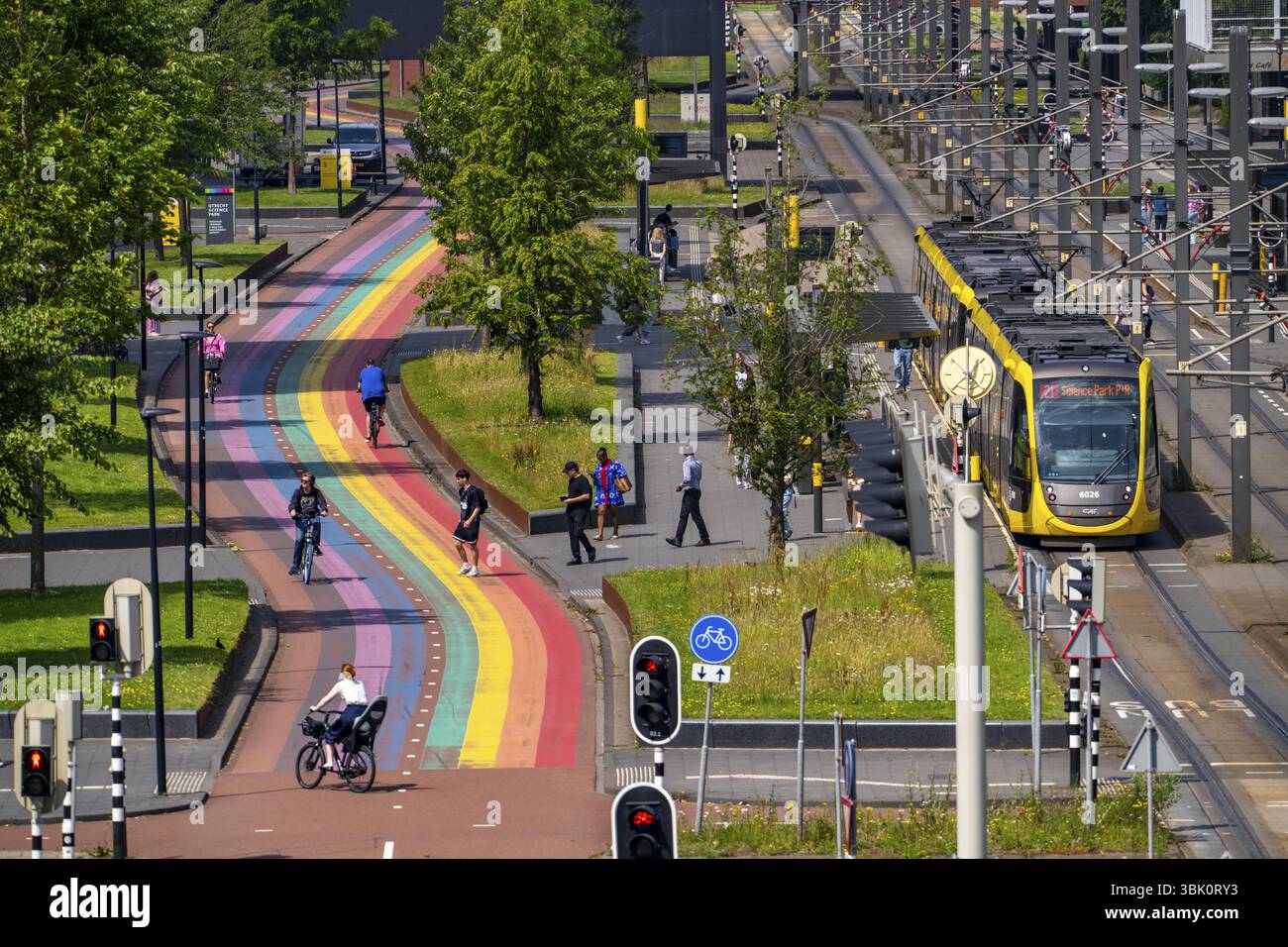Rainbow cycle path through the university campus in Utrecht Science ...