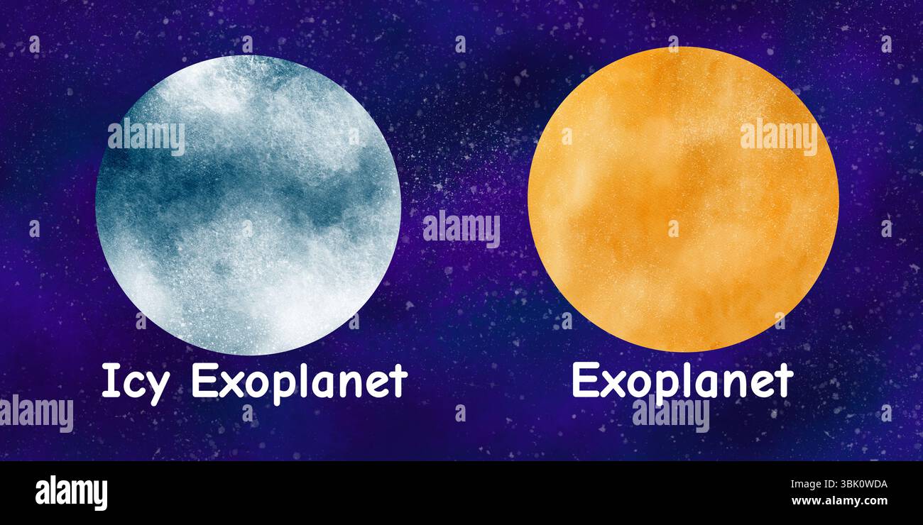 Set of planets Icy Exoplanet, Exoplanet. Watercolor digital ...