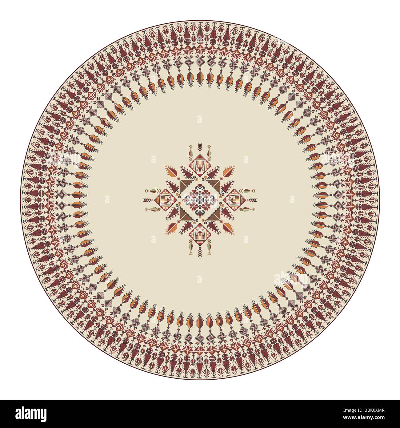 Decorative round design element with traditional Palestinian embroidery ...