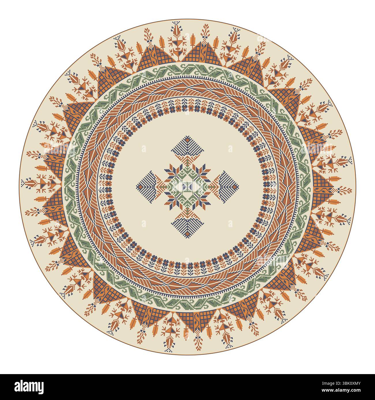 Decorative round design element with traditional Palestinian embroidery ...
