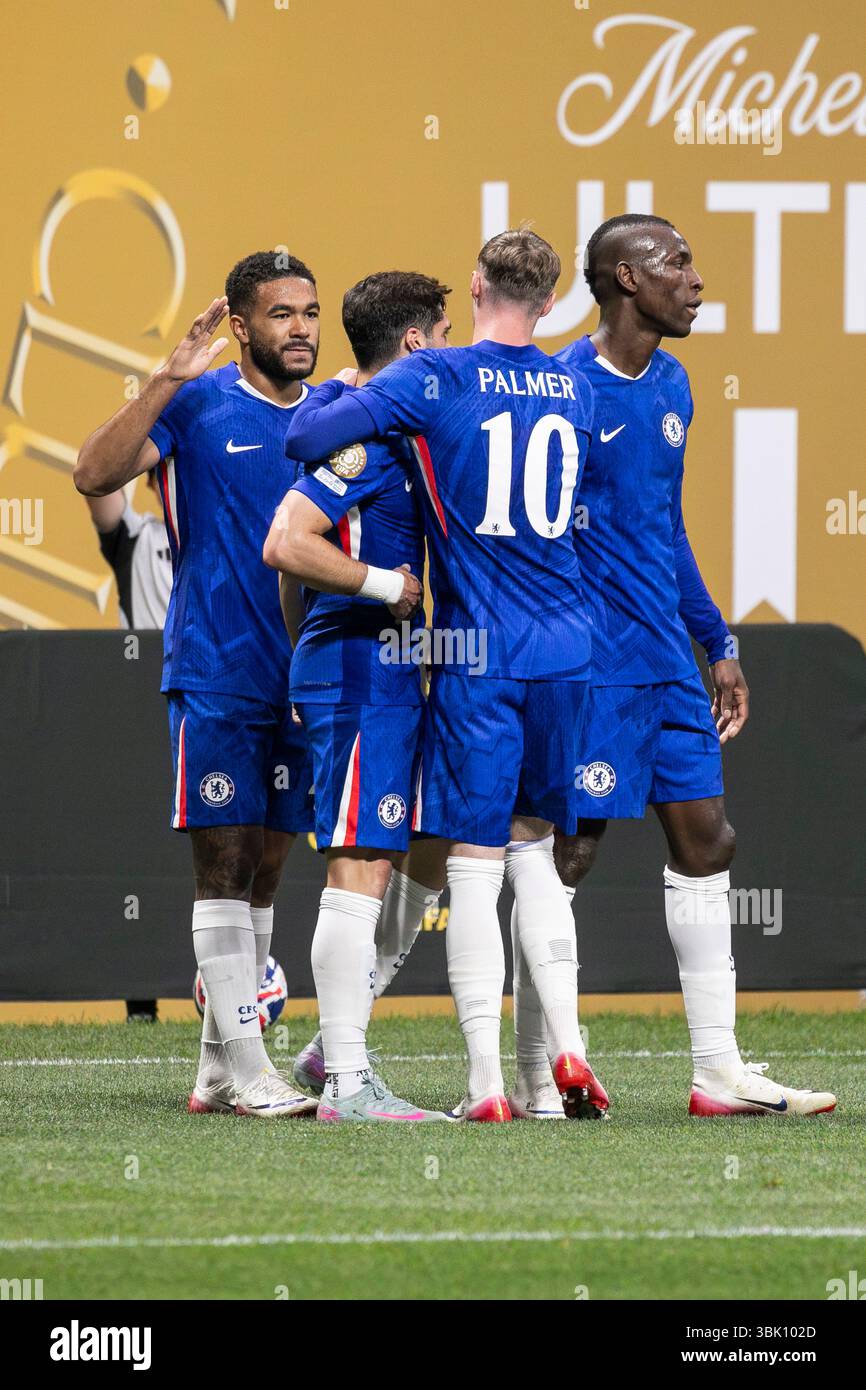 Atlanta, USA. 16th June, 2025. Chelsea FC celebrates a goal scored by ...