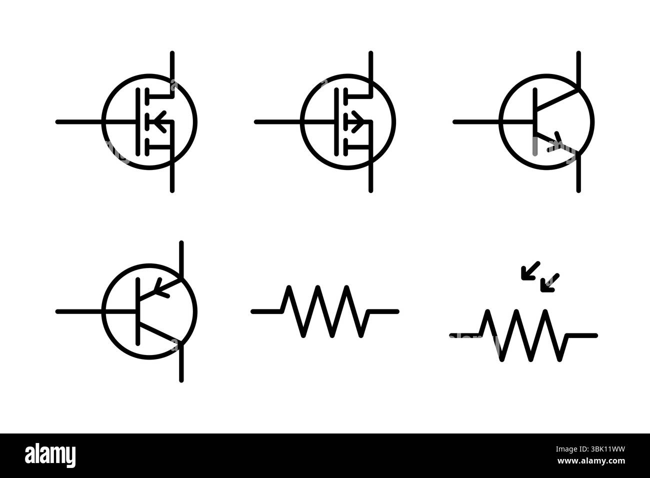 Icons of transistors NPN, PNP and resistor for electronic circuit ...