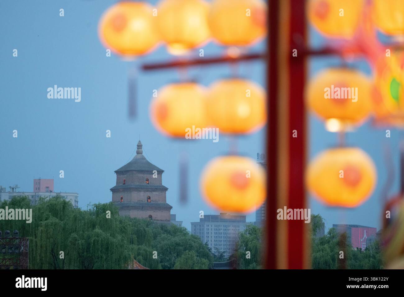 02 May 2025, China, Xi·an: Lanterns hang in front of the Great Wild ...