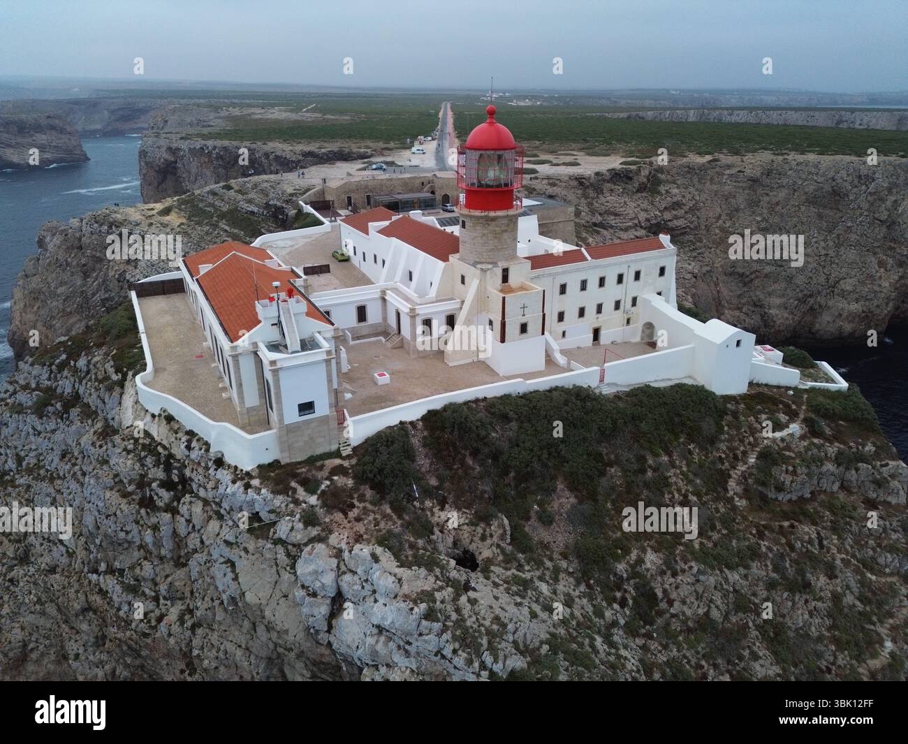 Drone view of the lighthouse at Cabo de São Vicente, perched on ...
