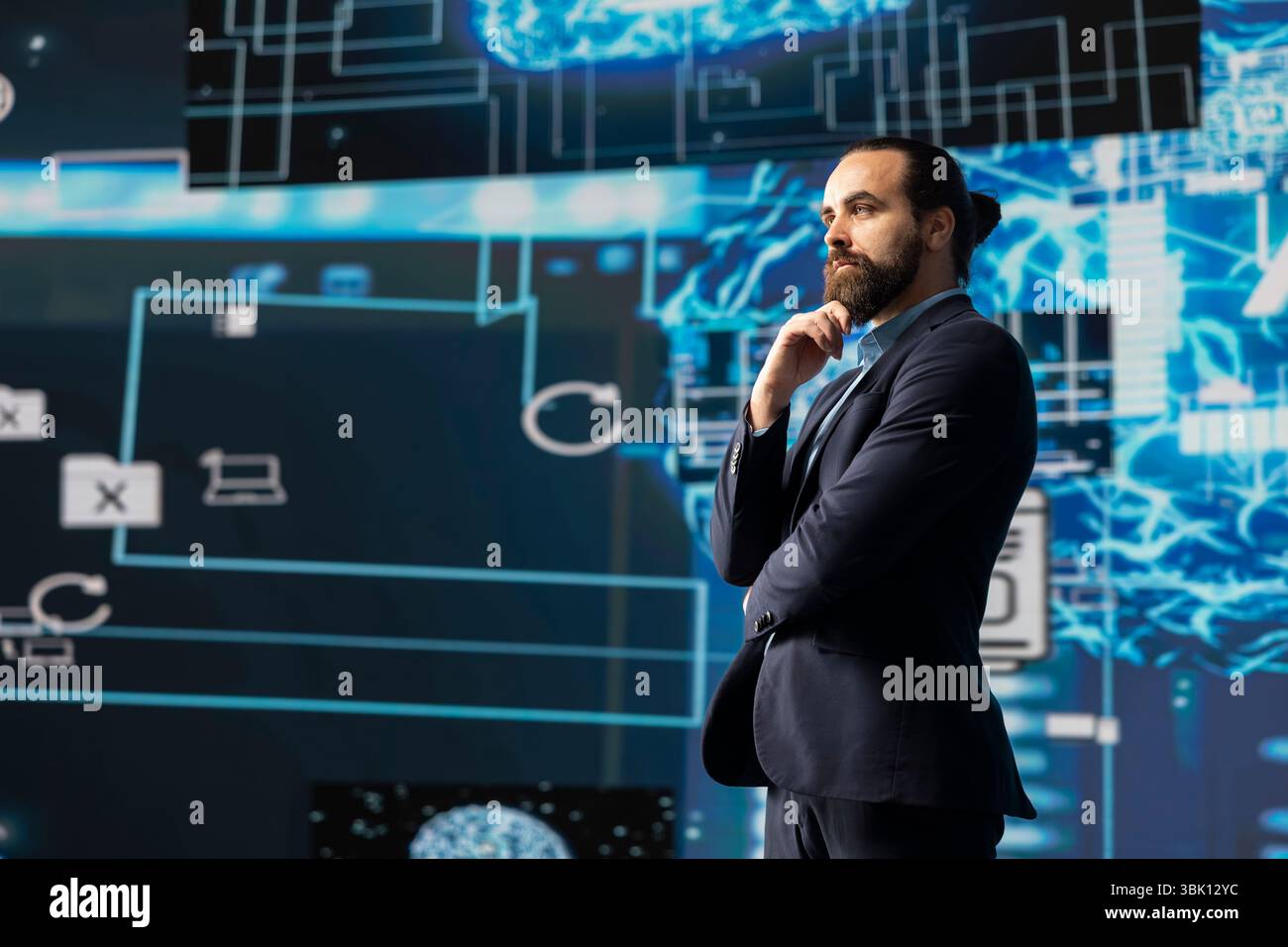 Tech savvy entrepreneur employs AI brain data visualization, exploring ...