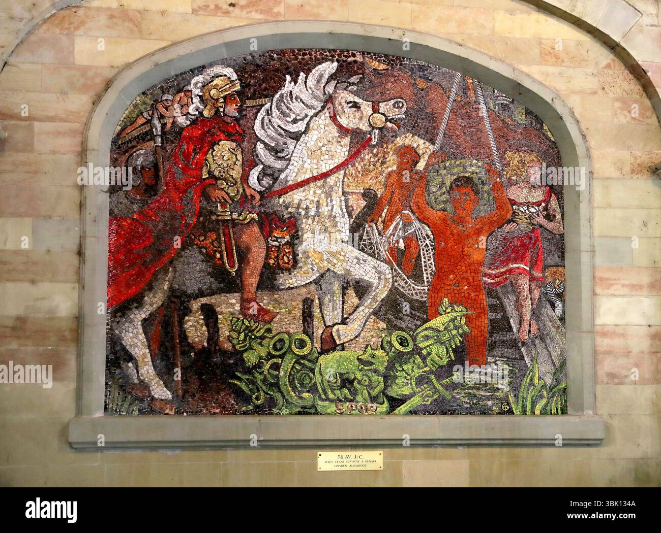 The Arsenal, Geneva Old Town, Switzerland. A series of 3 mosaic scenes ...
