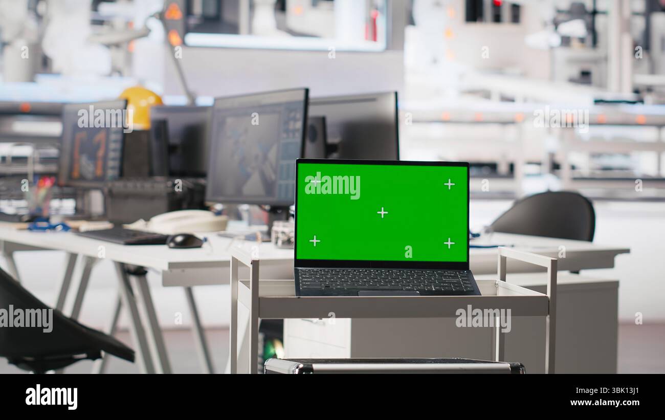 Isolated screen monitor in photovoltaics factory used to oversee ...