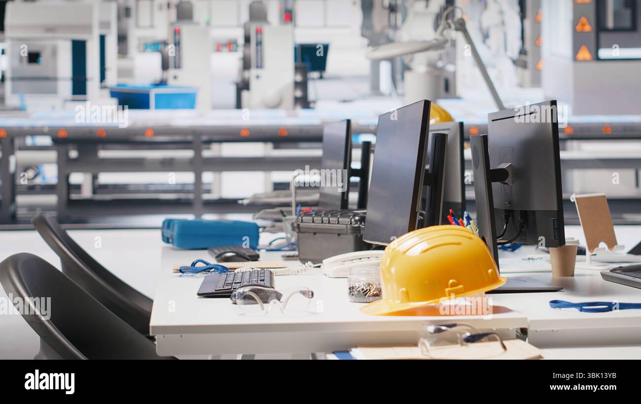 PC display in empty photovoltaics factory used for monitoring system ...