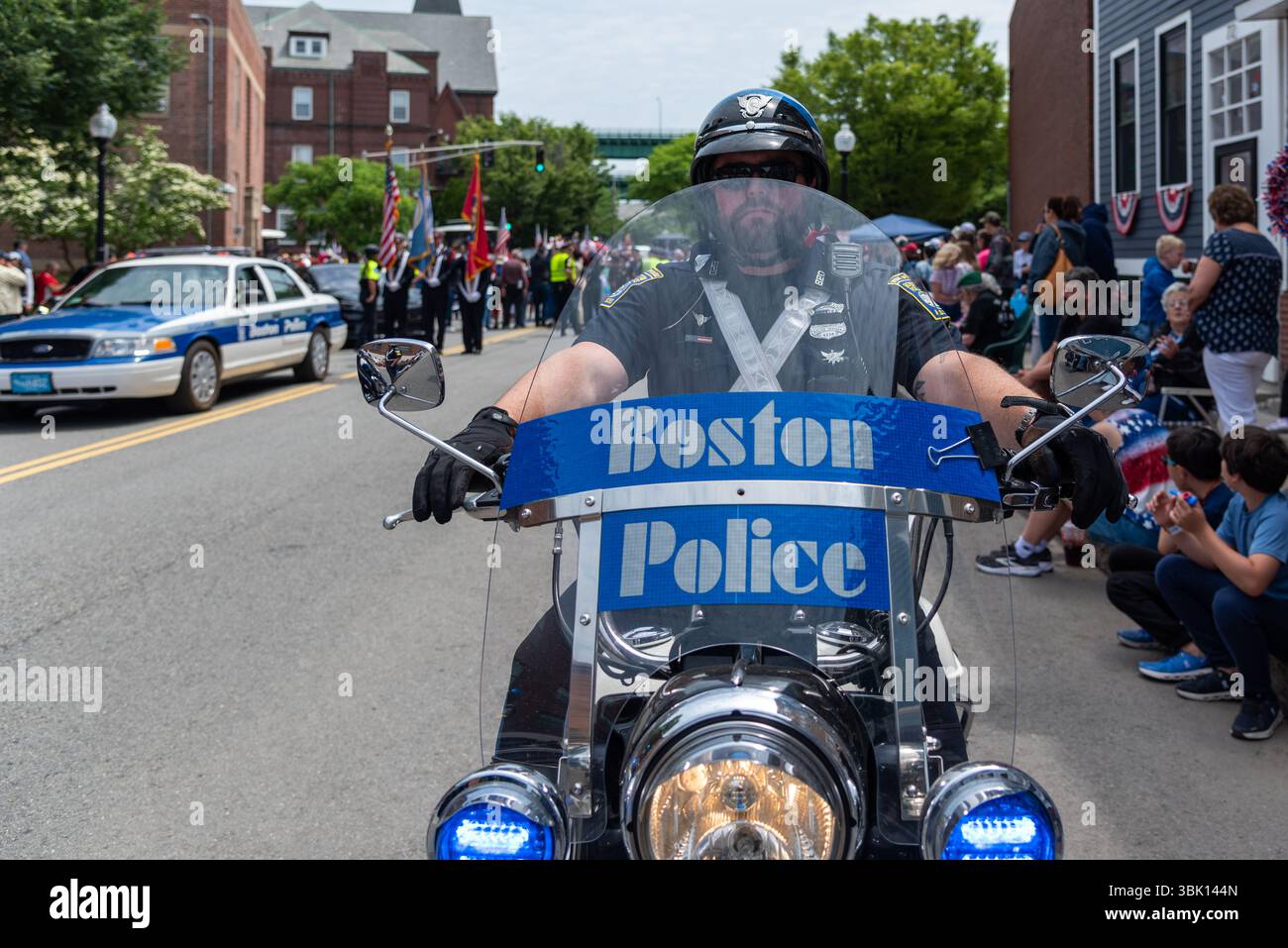 Boston Police officer with the Motor Unit before the Bunker Hill Parade ...
