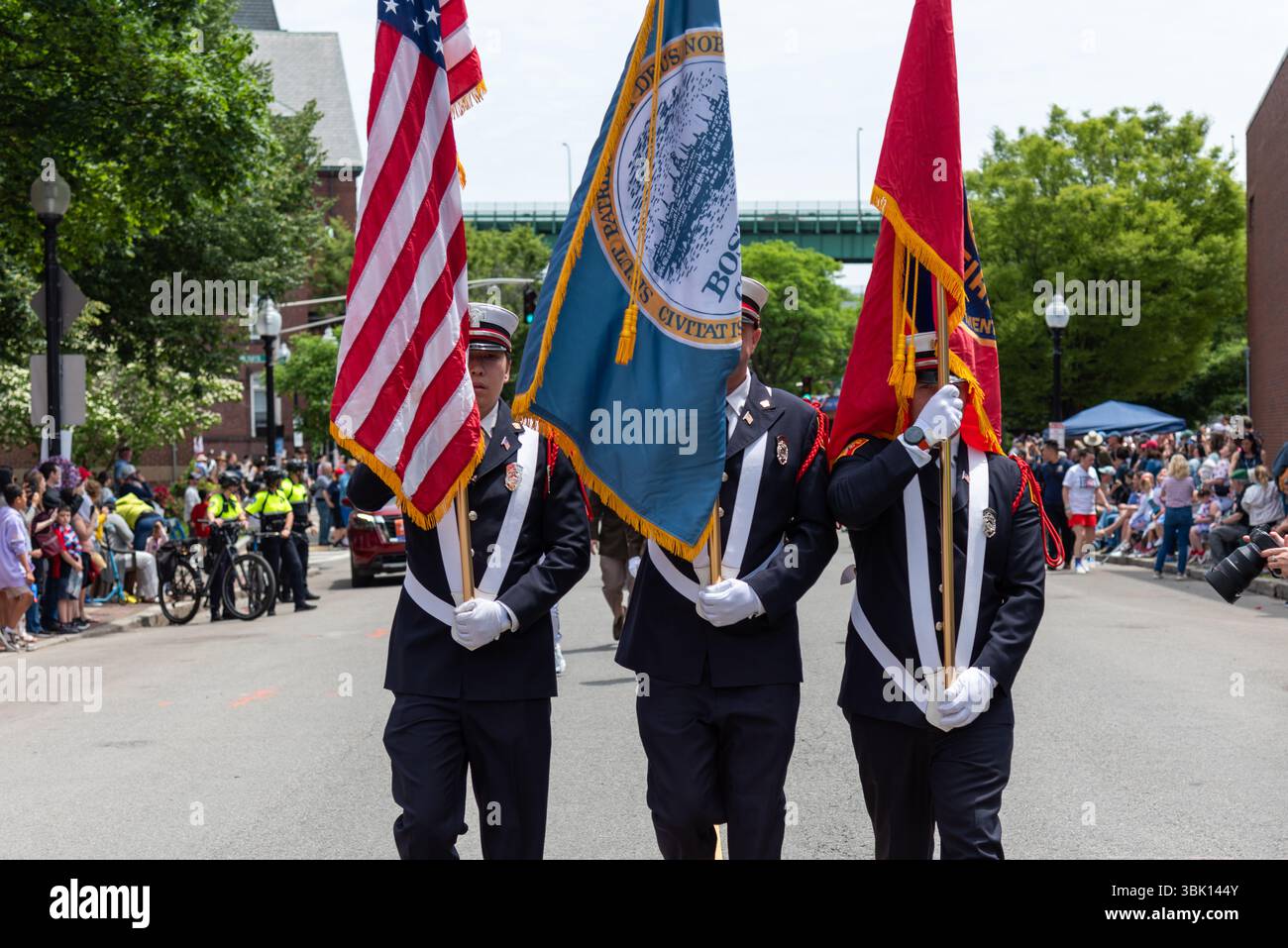 Boston Fire Color Guard marching in the Bunker Hill Parade, honoring ...