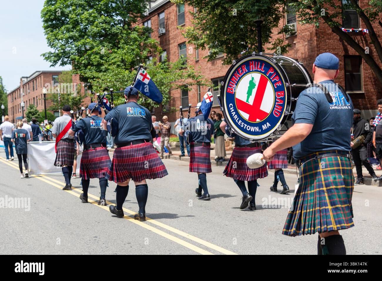 The Bunker Hill Pipe Band marching in Charlestown's Bunker Hill Parade ...