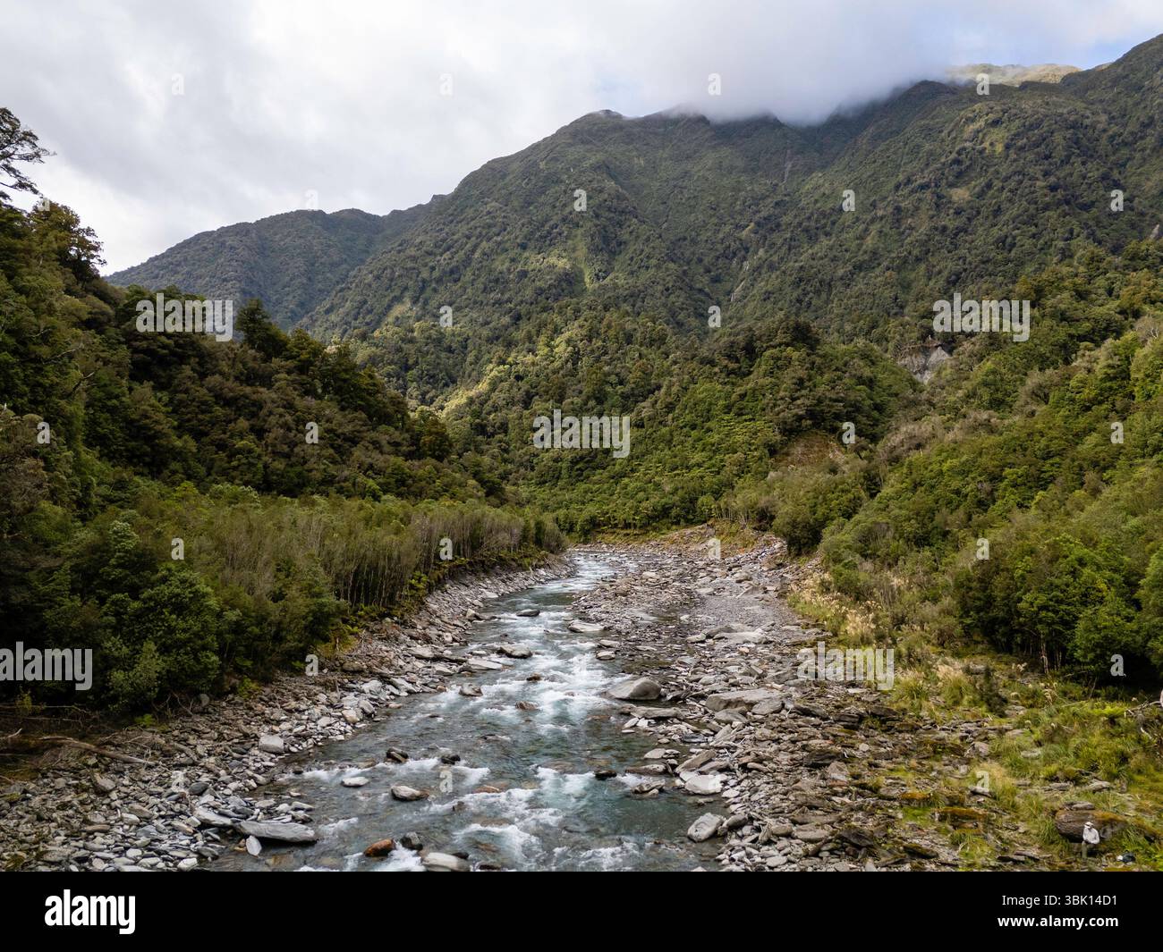 Aerial photograph of the Arahura River, near Hokitika, Westland, New ...