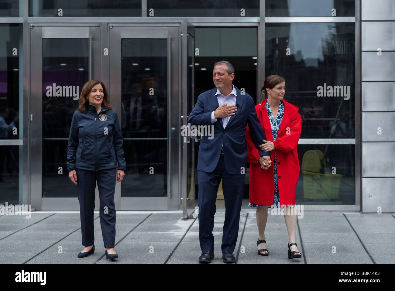 New York City Comptroller Brad Lander, center, leaves Jacob K. Javits ...