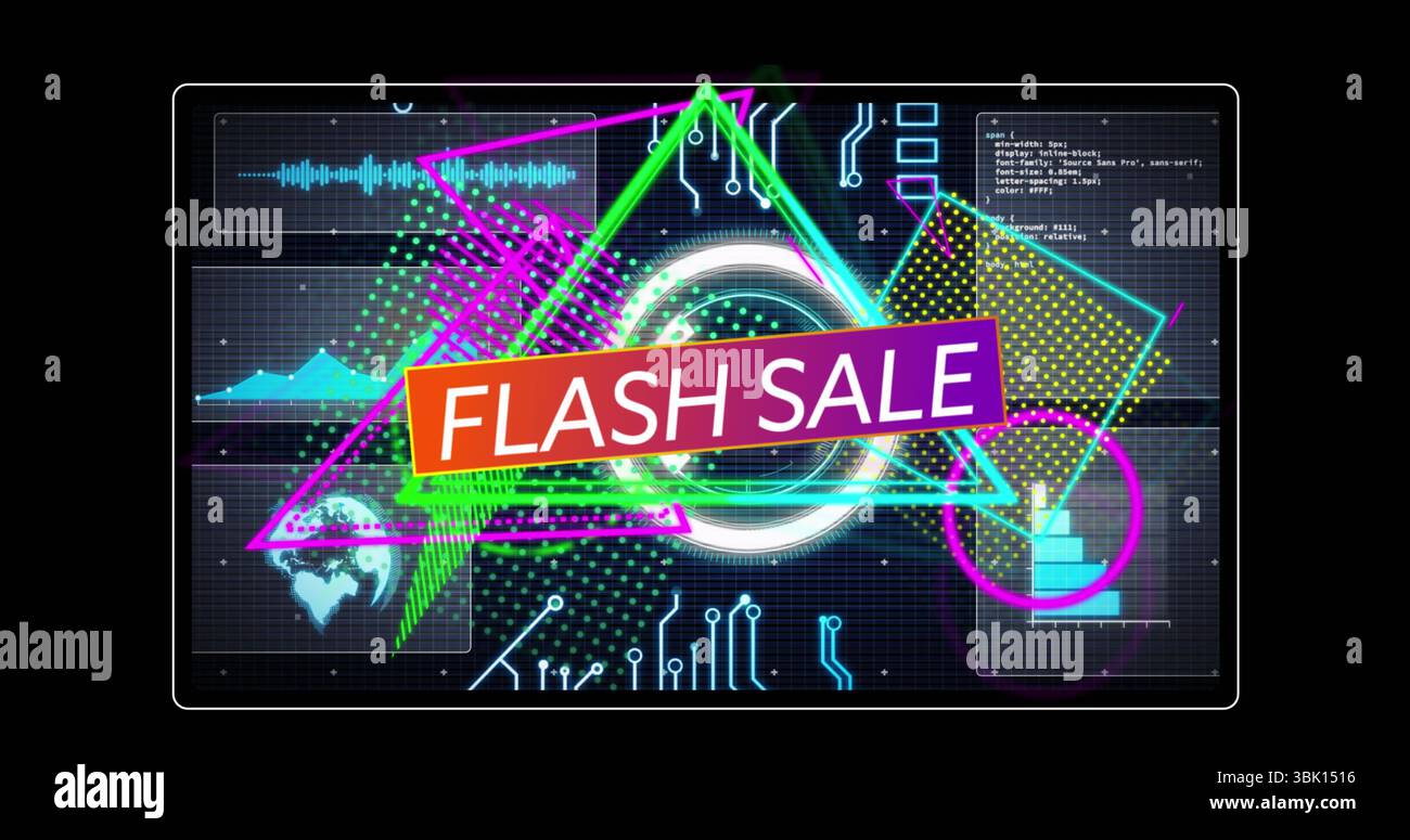 Displaying central FLASH SALE banner glowing within neon circle on ...