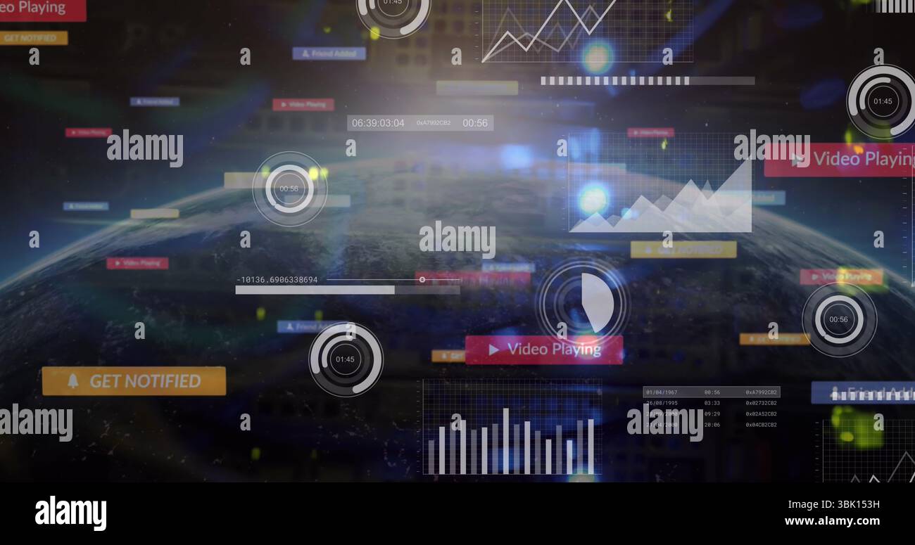 Displaying orbital space dashboard showing Earth globe with radial ...