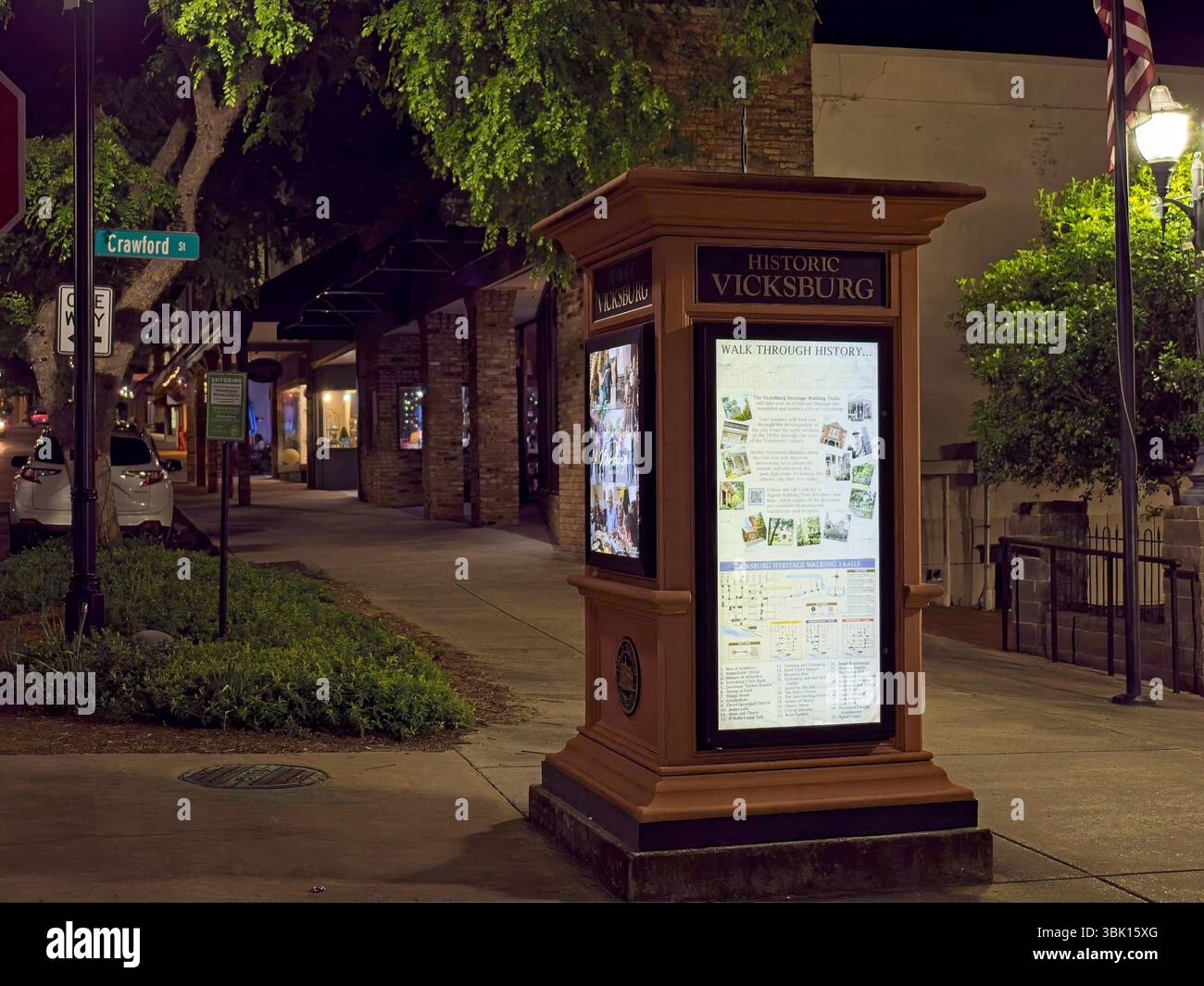 Information Kiosk on corner in historic downtown Vicksburg Mississippi ...