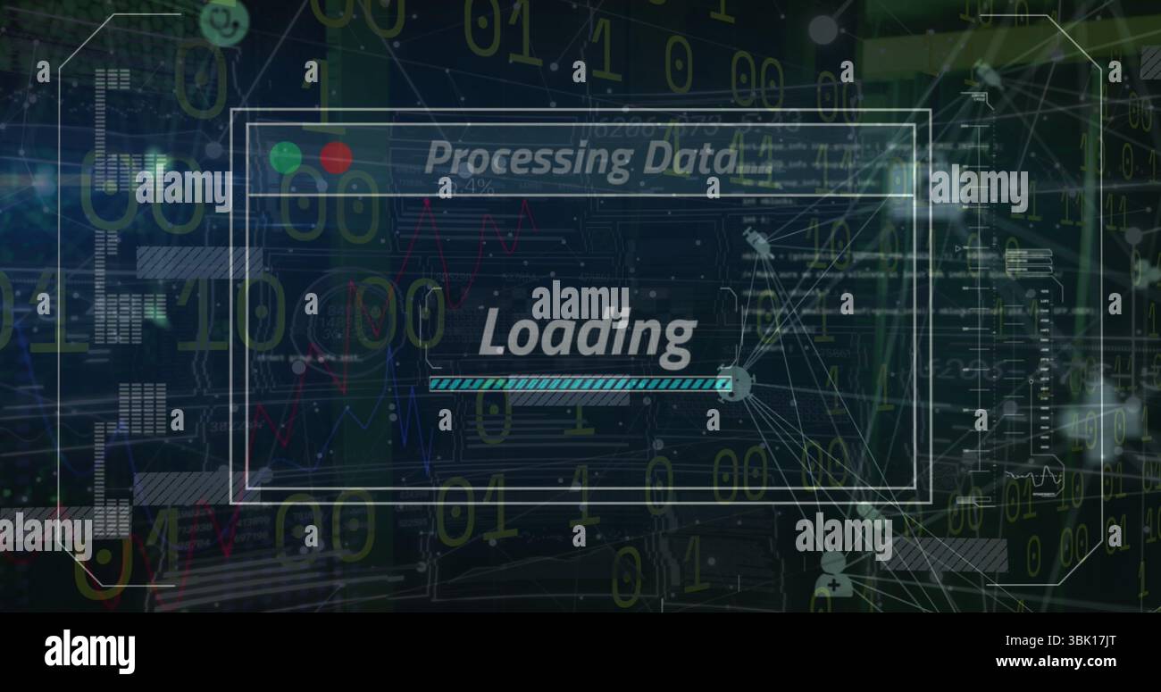 Displaying translucent panel in data center, with Processing Data label and loading progress bar ...