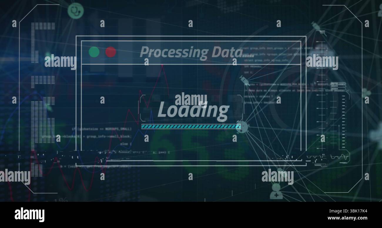 Displaying window labeled Processing Data with loading progress bar on data dashboard, data ...