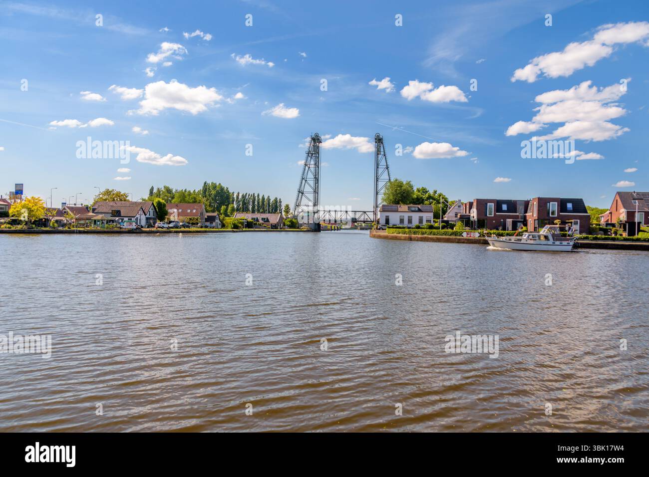 The steel lifting bridge Gouwesluis in Alphen aan den Rijn, the ...