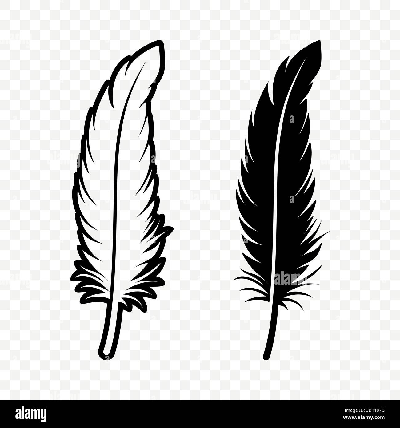 Vector Black and White Fluffy Feather Logo Icons. Silhouette Feather ...