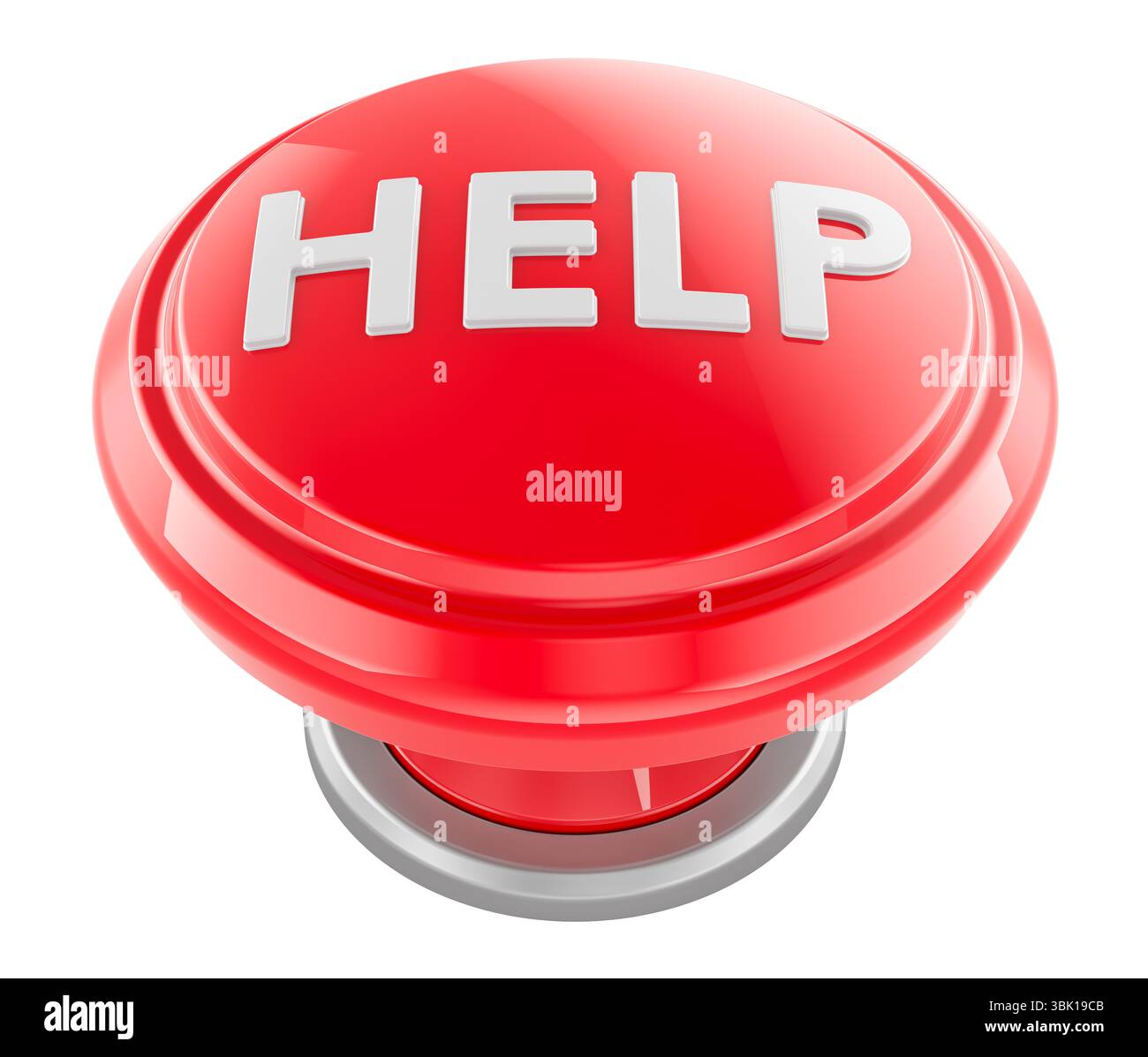 HELP red round push button, emergency or assistance concept. 3D ...