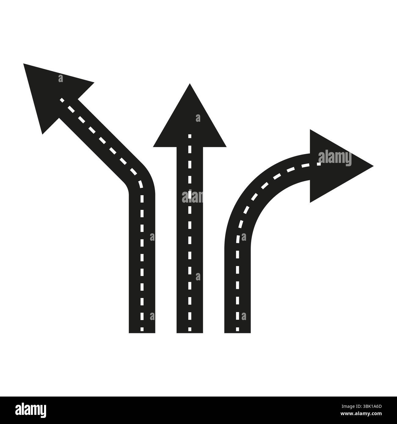 Arrow road icon. Three direction symbol. Vector path choice. Black ...