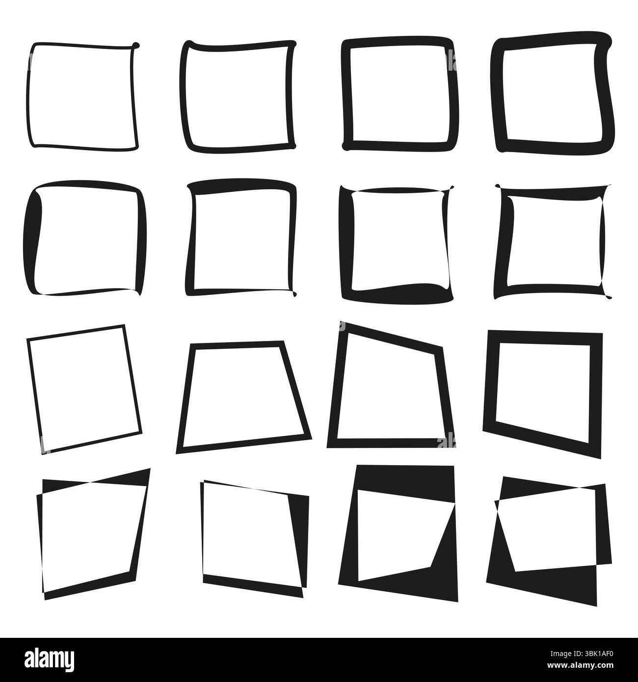 Distorted square set. Irregular shape icon. Deformed outline vector ...