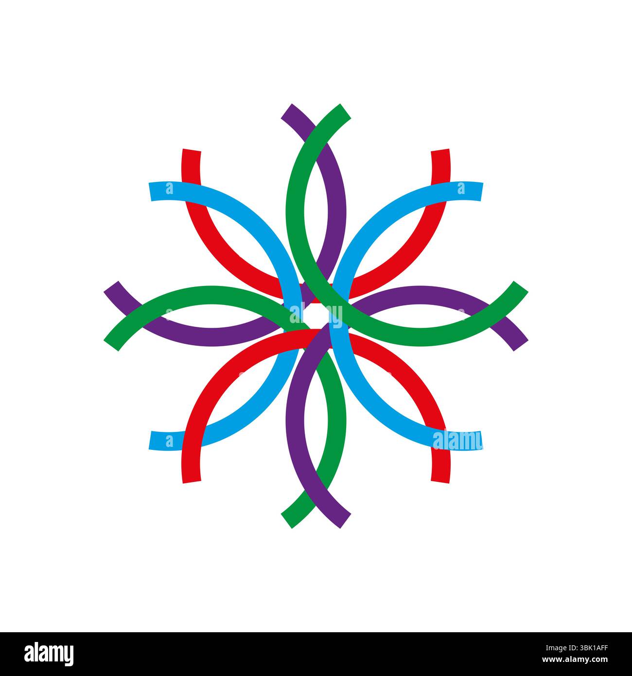 Colorful floral symmetry. Curved flower pattern. Vector circular icon ...