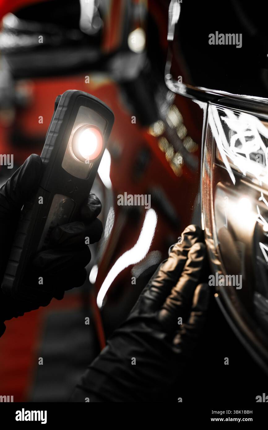 Car paint inspection using detailing inspection light before polishing ...