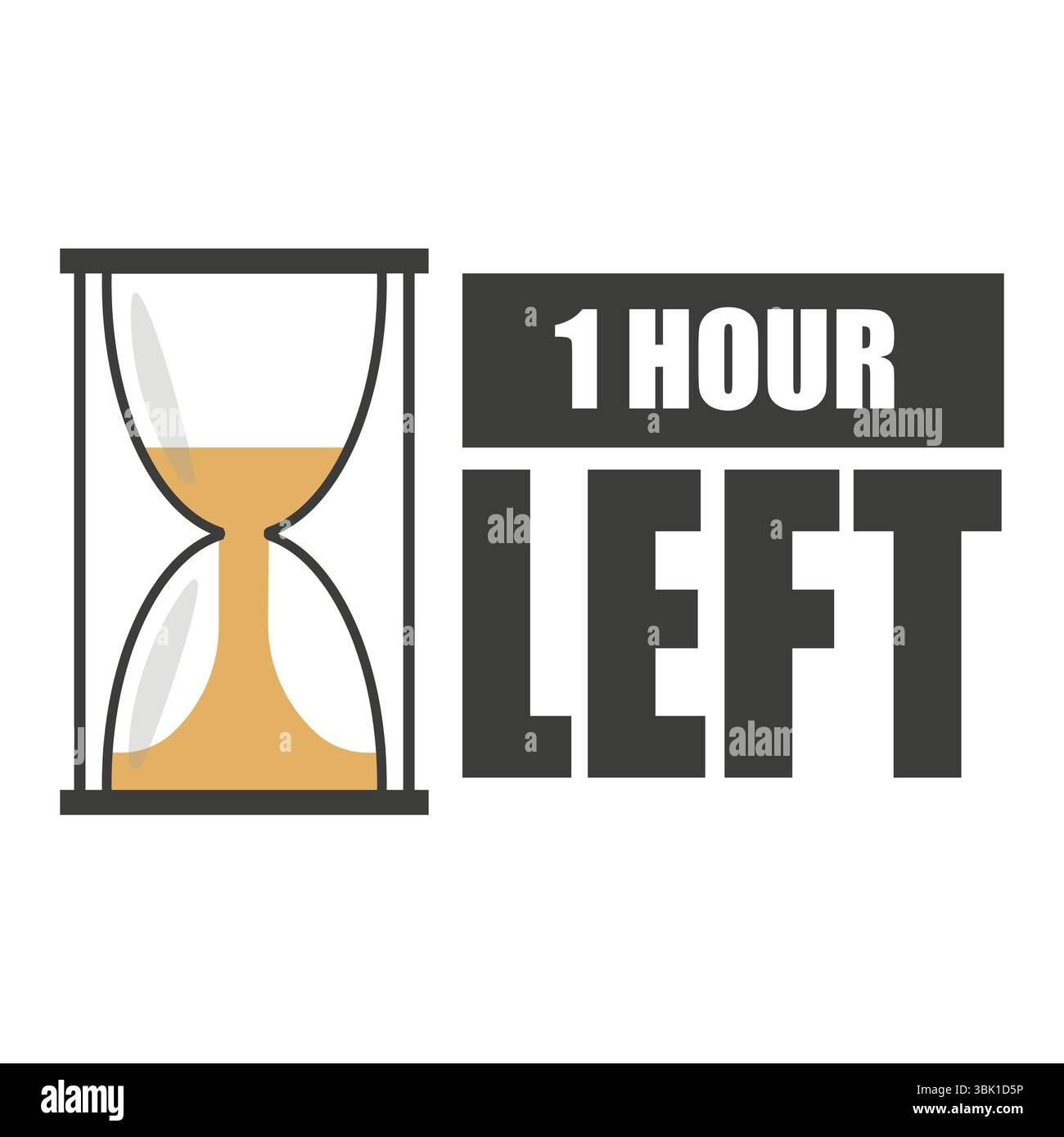 Hourglass icon. One hour left. Countdown reminder badge. Vector time ...