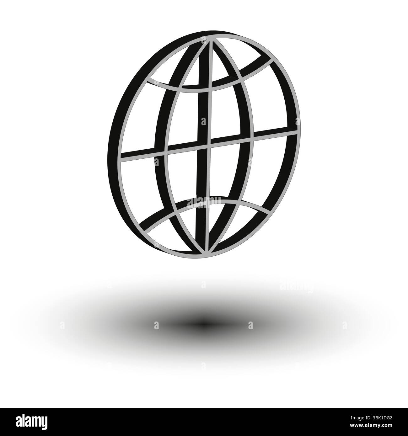 World grid icon. Floating globe vector. Shadow base symbol. 3D black ...