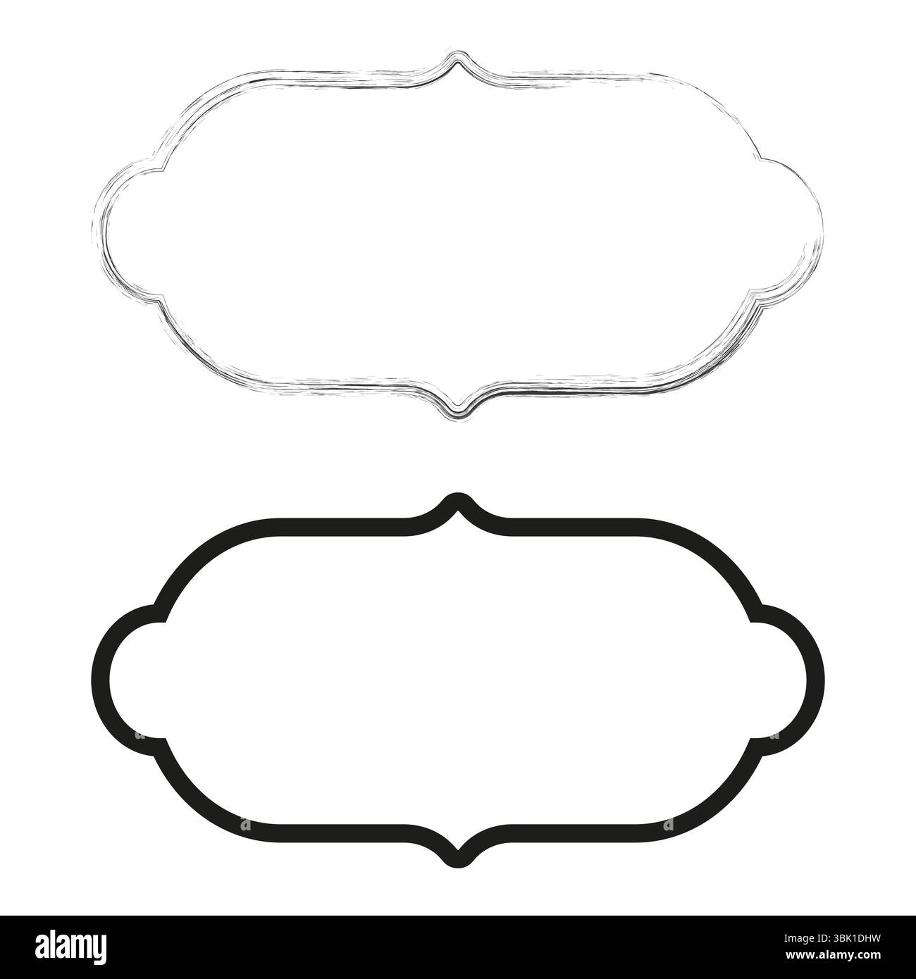 Black white frame. Outline curved label. Decorative border figure ...