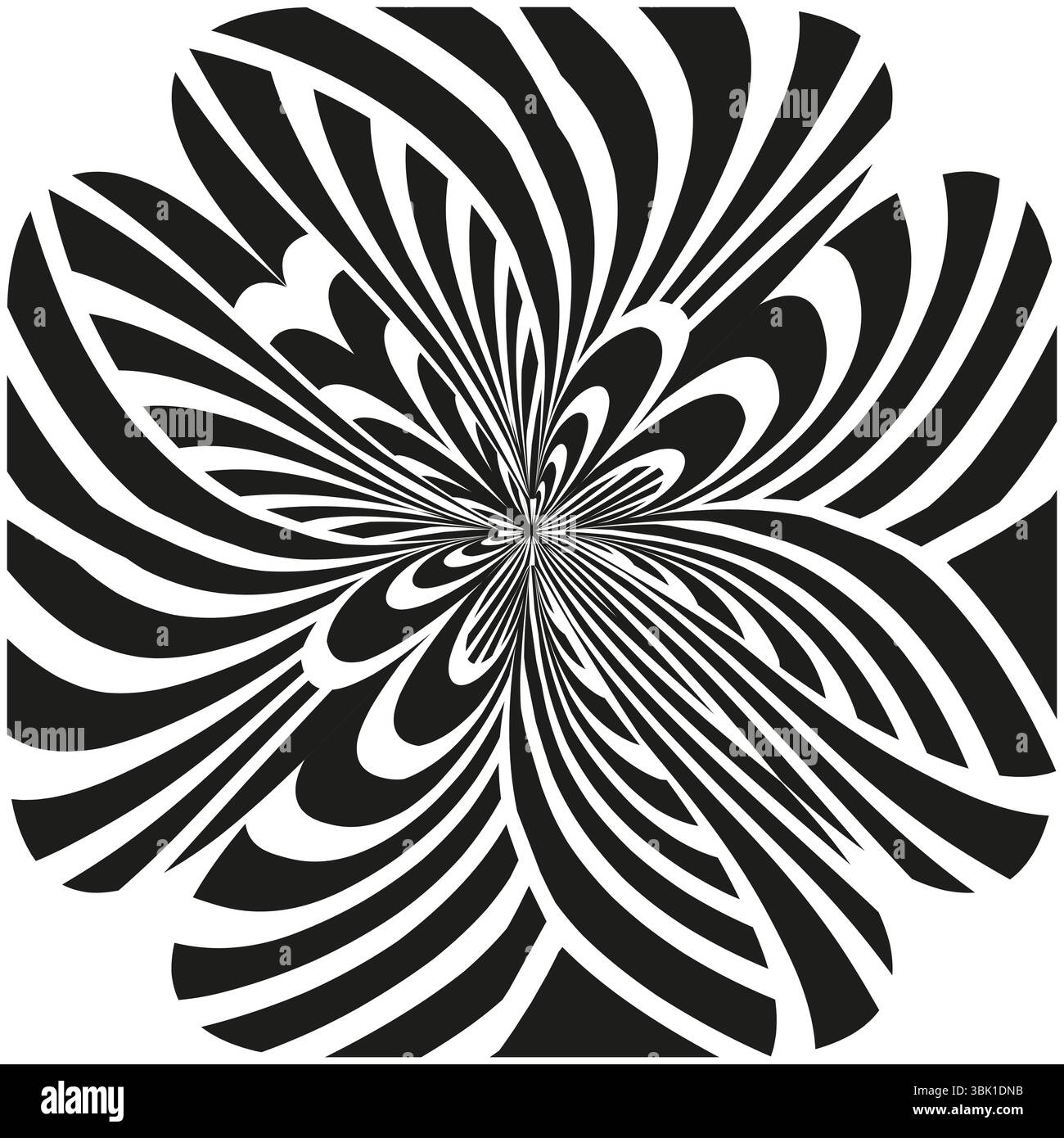 Flower swirl icon. Radial petal shape. Vector illusion figure. Black ...
