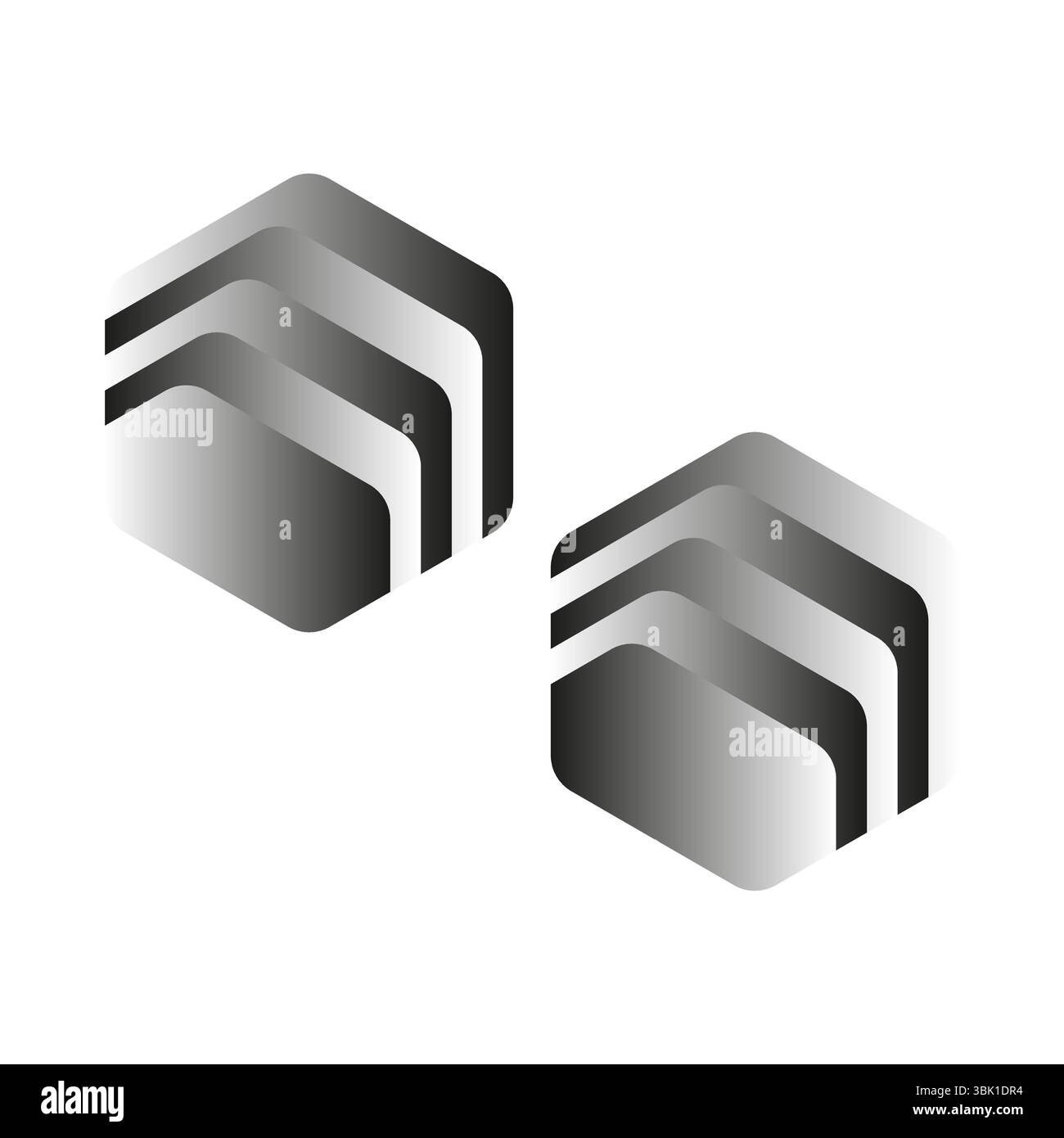 Gradient hexagon symbol. Layered vector shape. Dimensional black ...