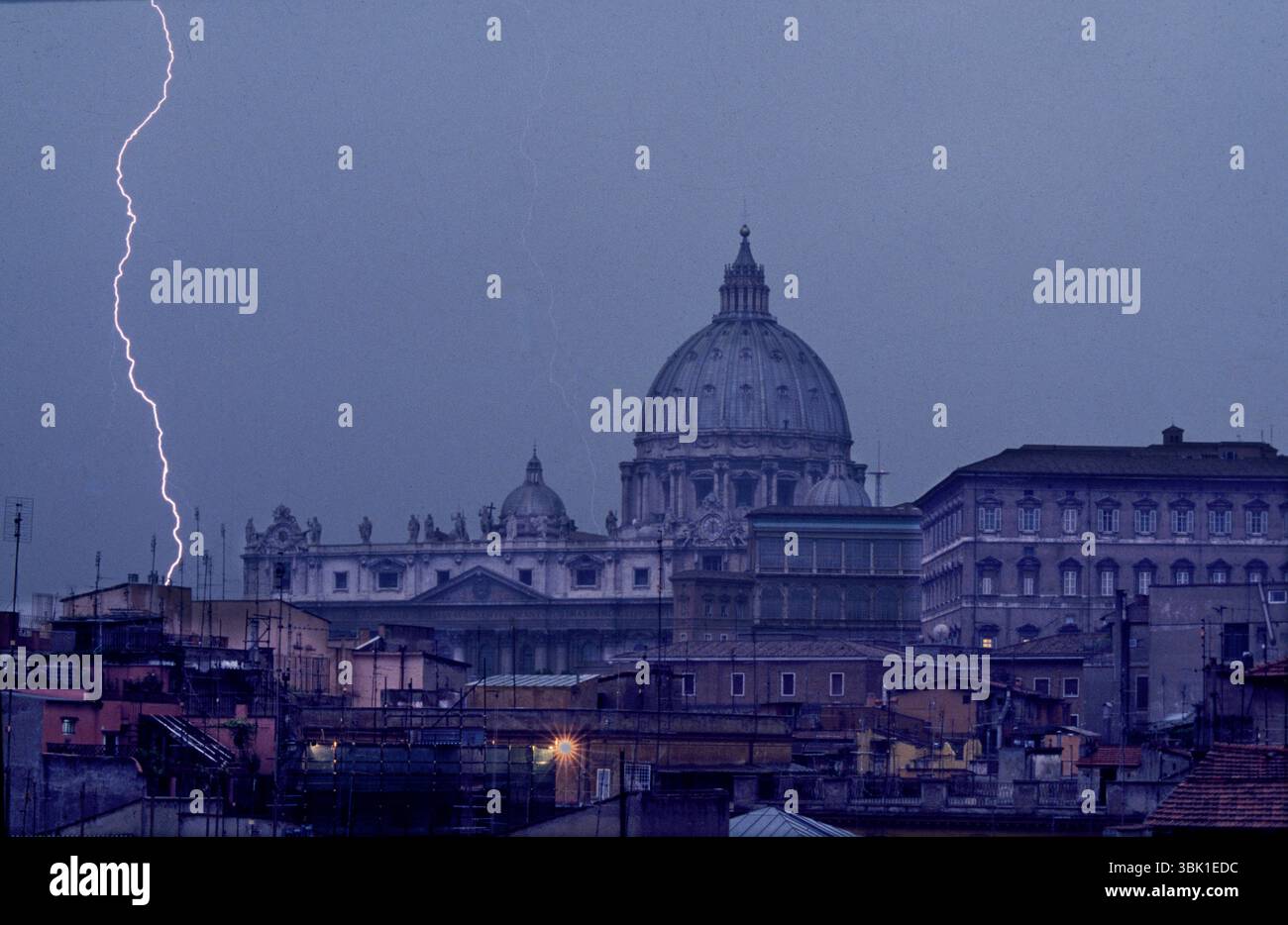 St Peter's Basilica in a lightning storm, The Vatican, 1992 Stock Photo - Alamy