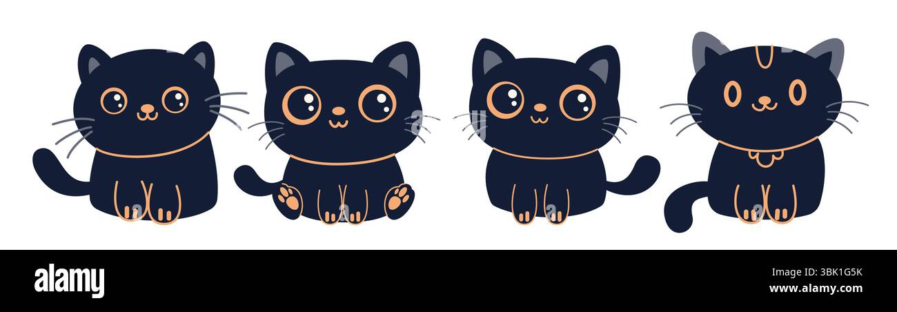 Halloween cats characters clipart set. Cute black cat animal drawing ...