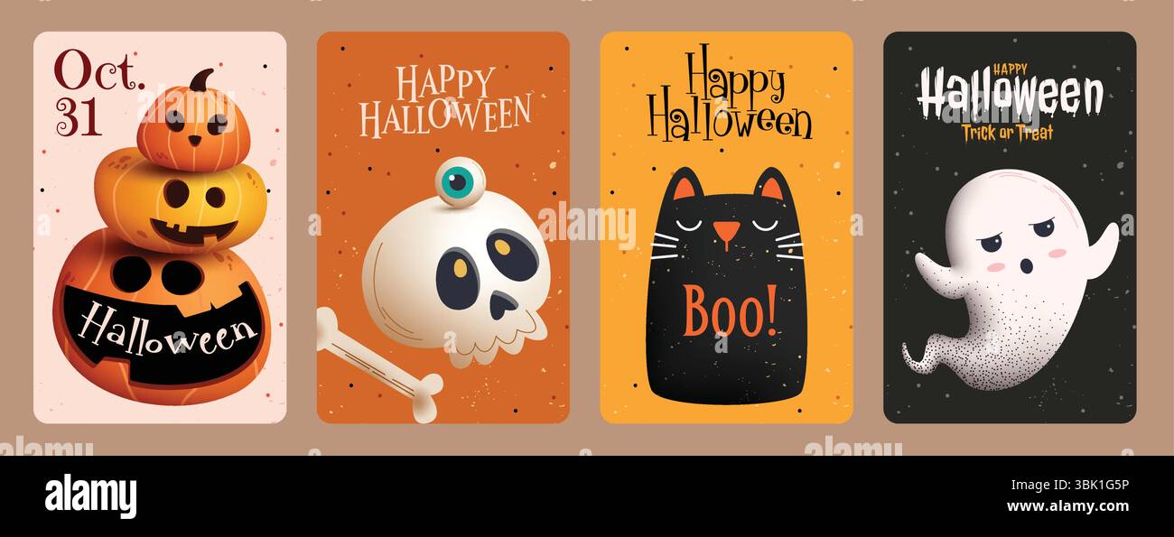 Halloween trick or treat clipart poster set. Happy Halloween greeting ...