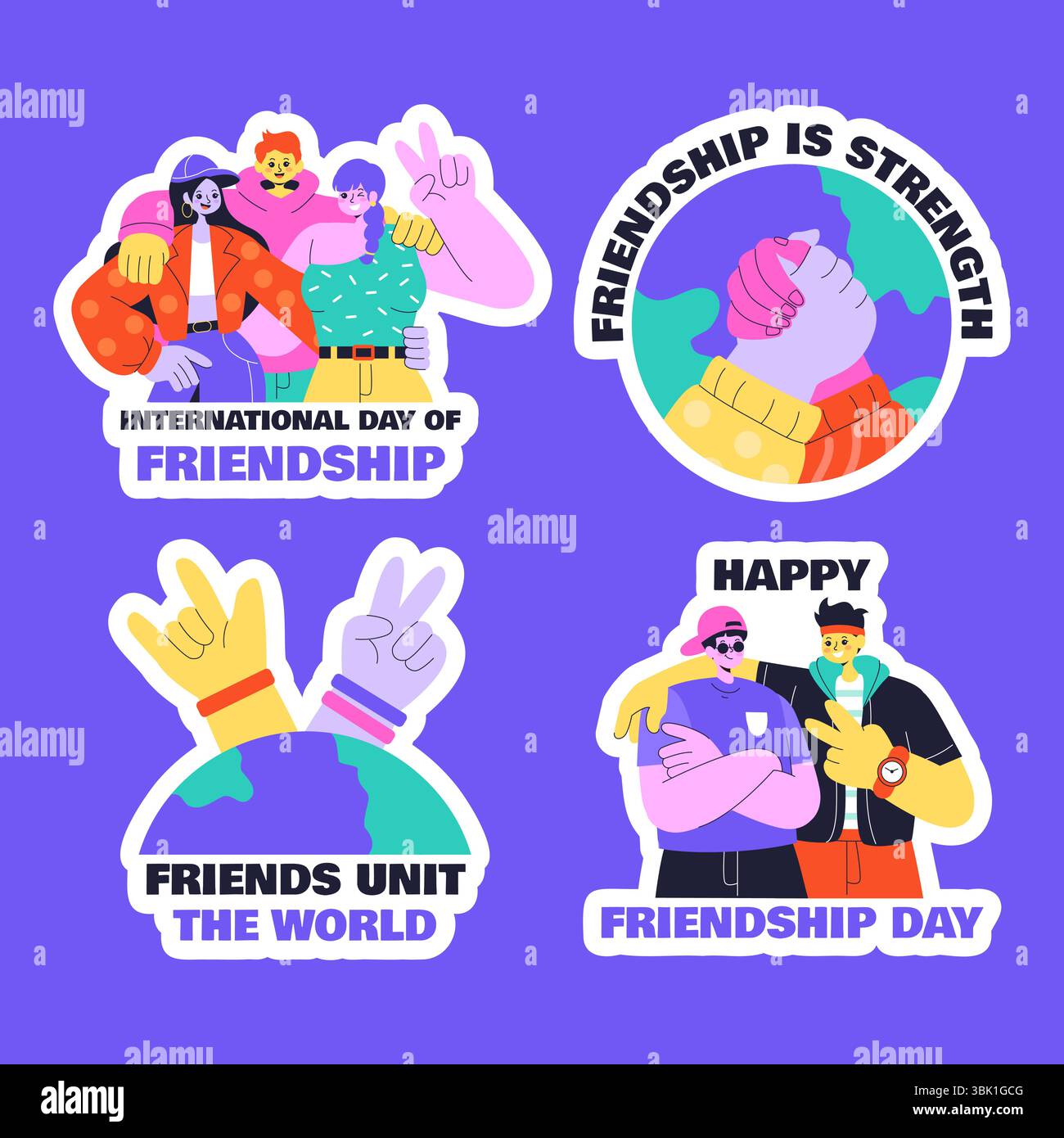 Happy Friendship Day Label Illustration in Flat Cartoon Hand Drawn ...