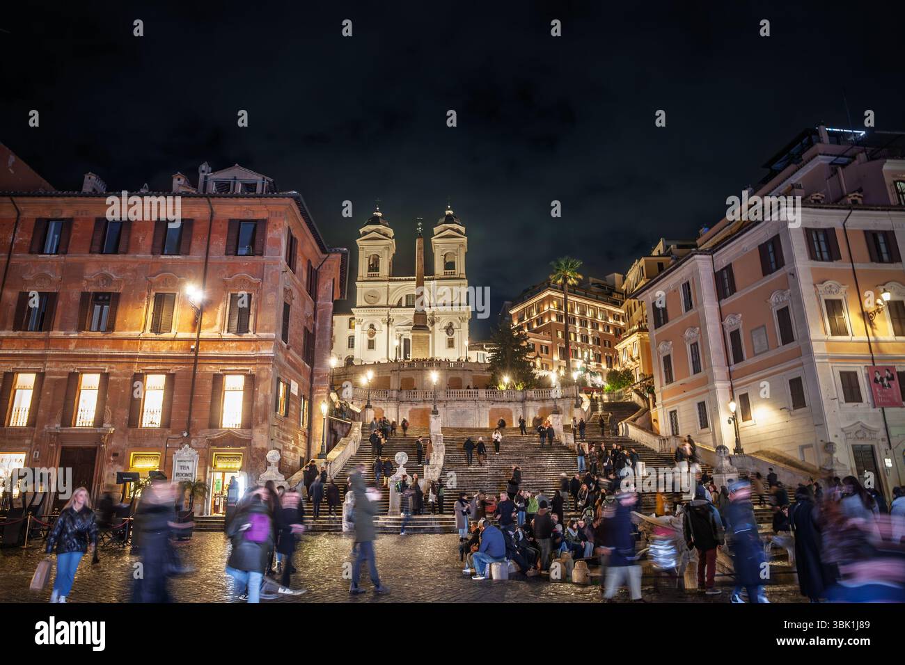 ROME, ITALY - JANUARY 15, 2025: Night view of Rome Spanish Steps; the ...
