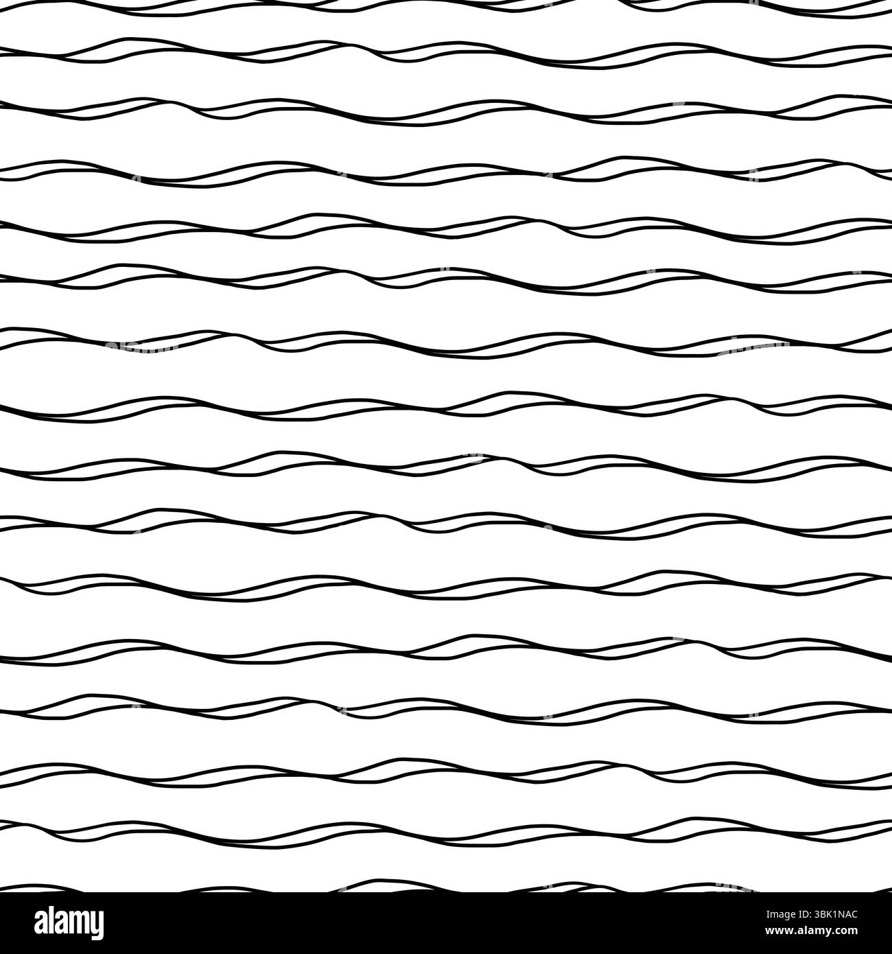 A seamless pattern of layered, wavy hand-drawn lines in black on white ...