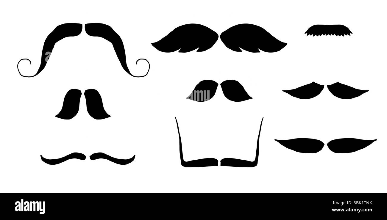 Moustache trendy styles set. Mustache curly horseshoe imperial pencil ...